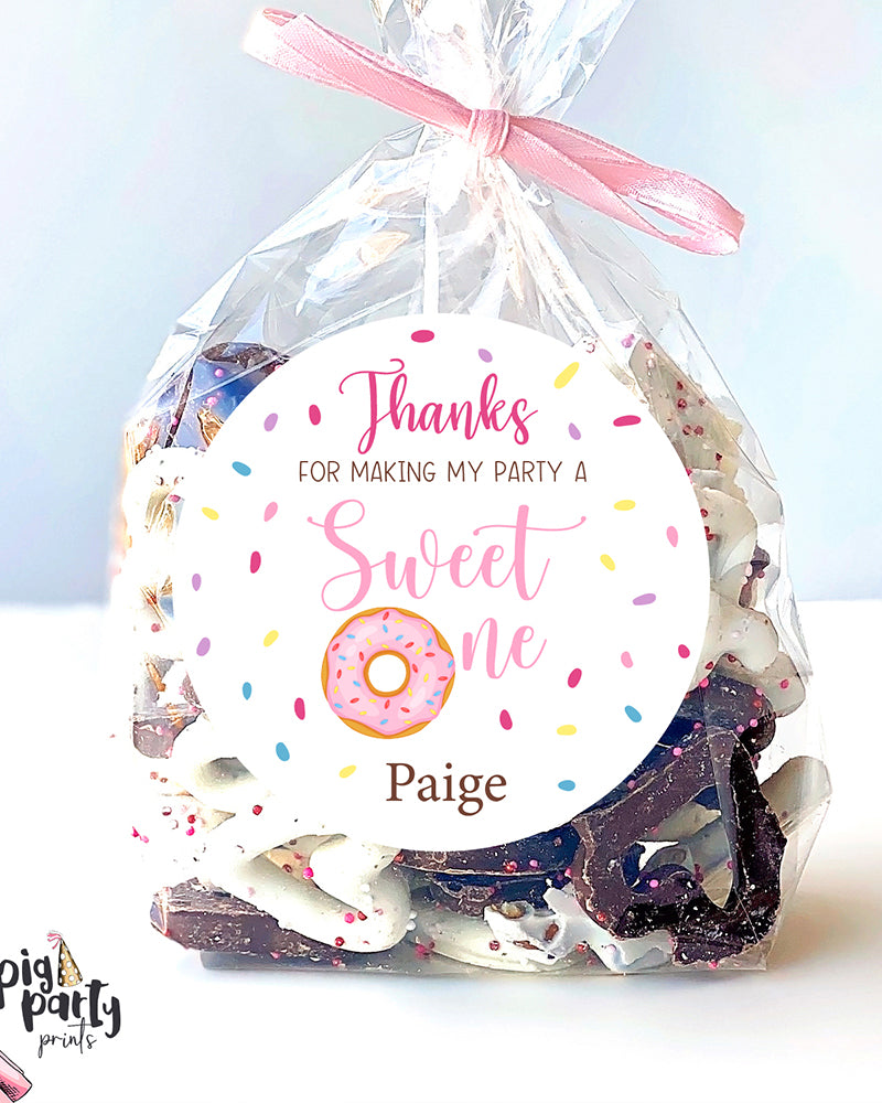 Donut Sweet One Birthday Party Stickers — Pig Party Prints
