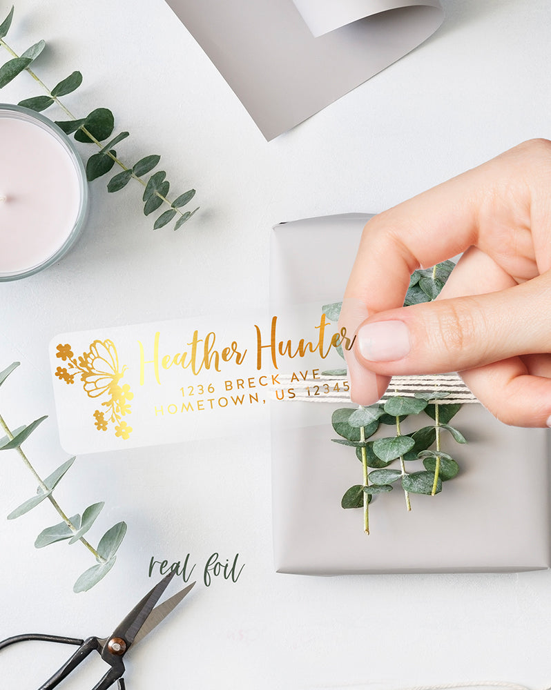 Butterfly Floral Foil Address Sticker Labels — Pig Party Prints