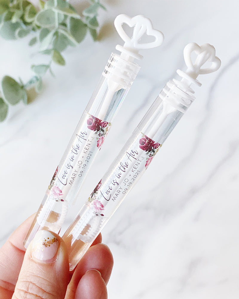 Burgundy Floral Wedding Bubble Wand Sticker Labels — Pig Party Prints