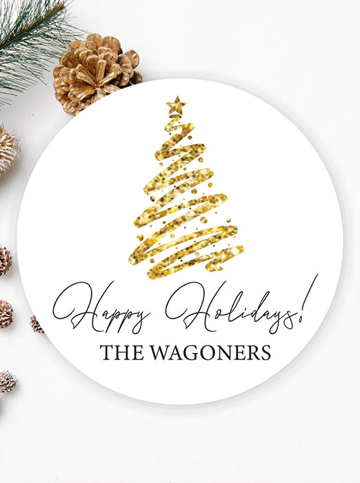 Gold Glitter Tree Christmas Sticker Labels — Pig Party Prints
