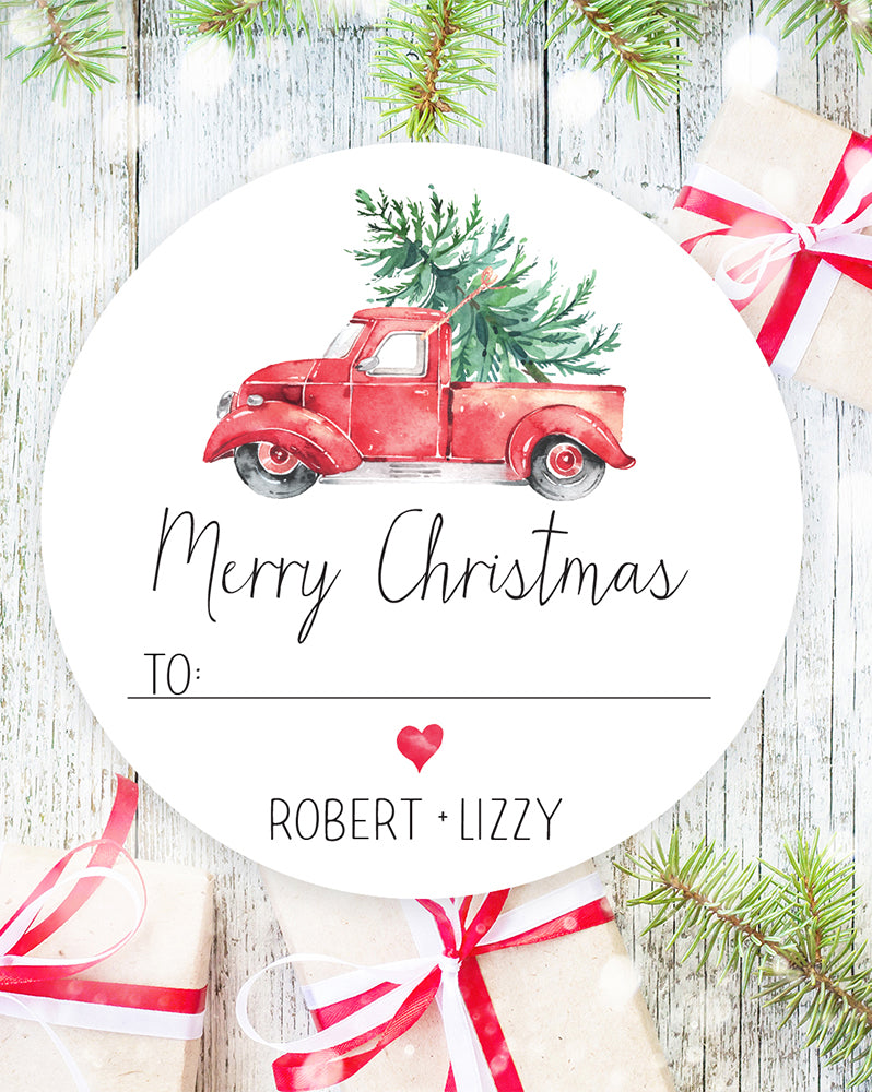 Red Truck Christmas Gift Tag Stickers — Pig Party Prints