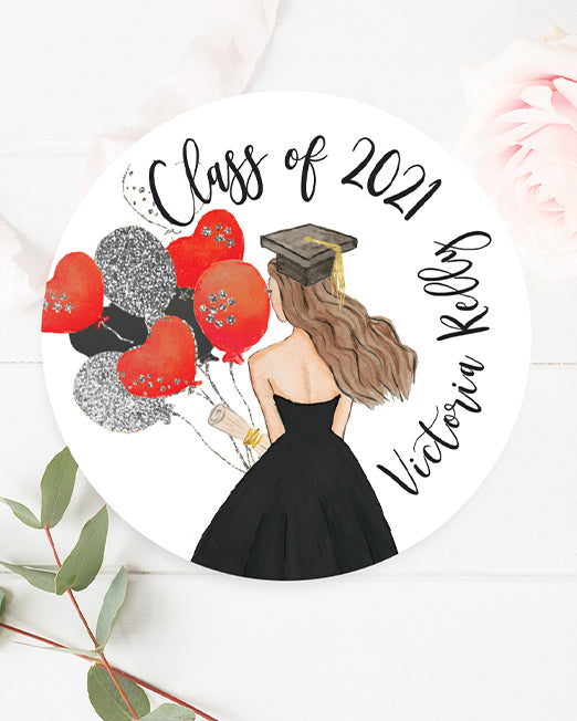 Custom Girl with Balloons Graduation Stickers — Pig Party Prints
