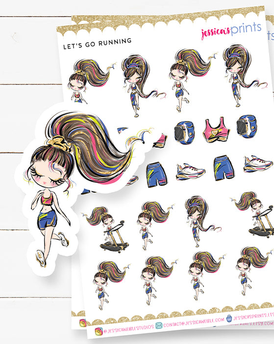 Let's Go Running Girl Planner Stickers — Pig Party Prints
