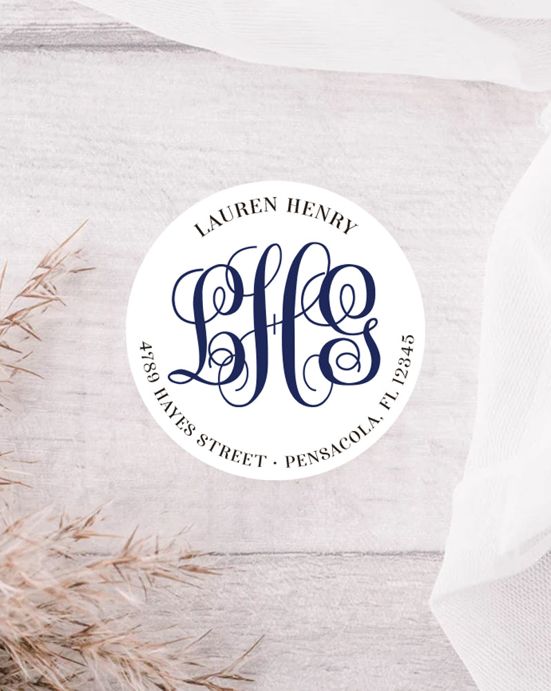 Interlocking Script Monogram Address Labels — Pig Party Prints