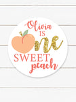 One Sweet Peach Birthday Party Stickers — Pig Party Prints